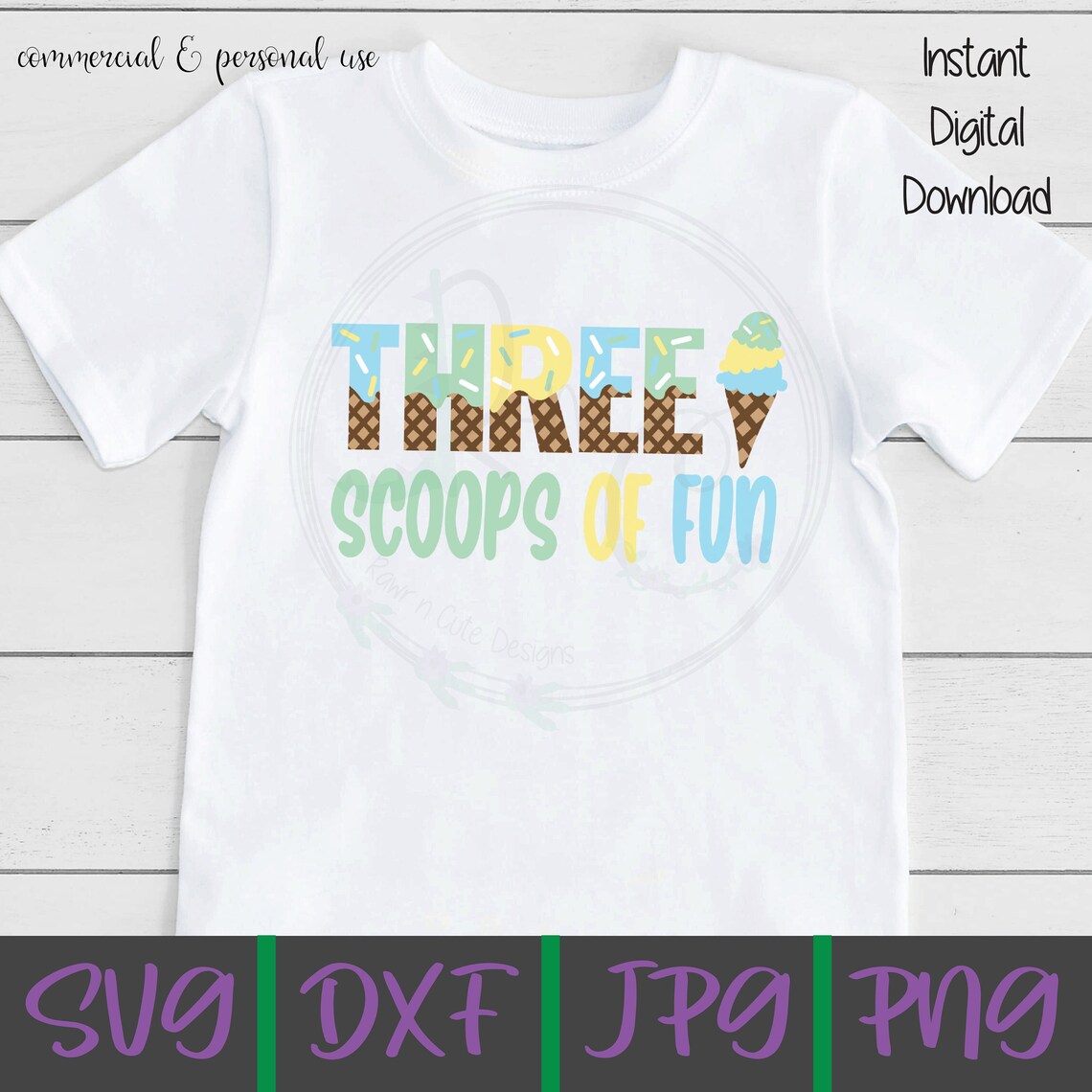 Pastel Three Scoops of Fun SVG, Third Birthday Svg, Ice Cream Birthday ...