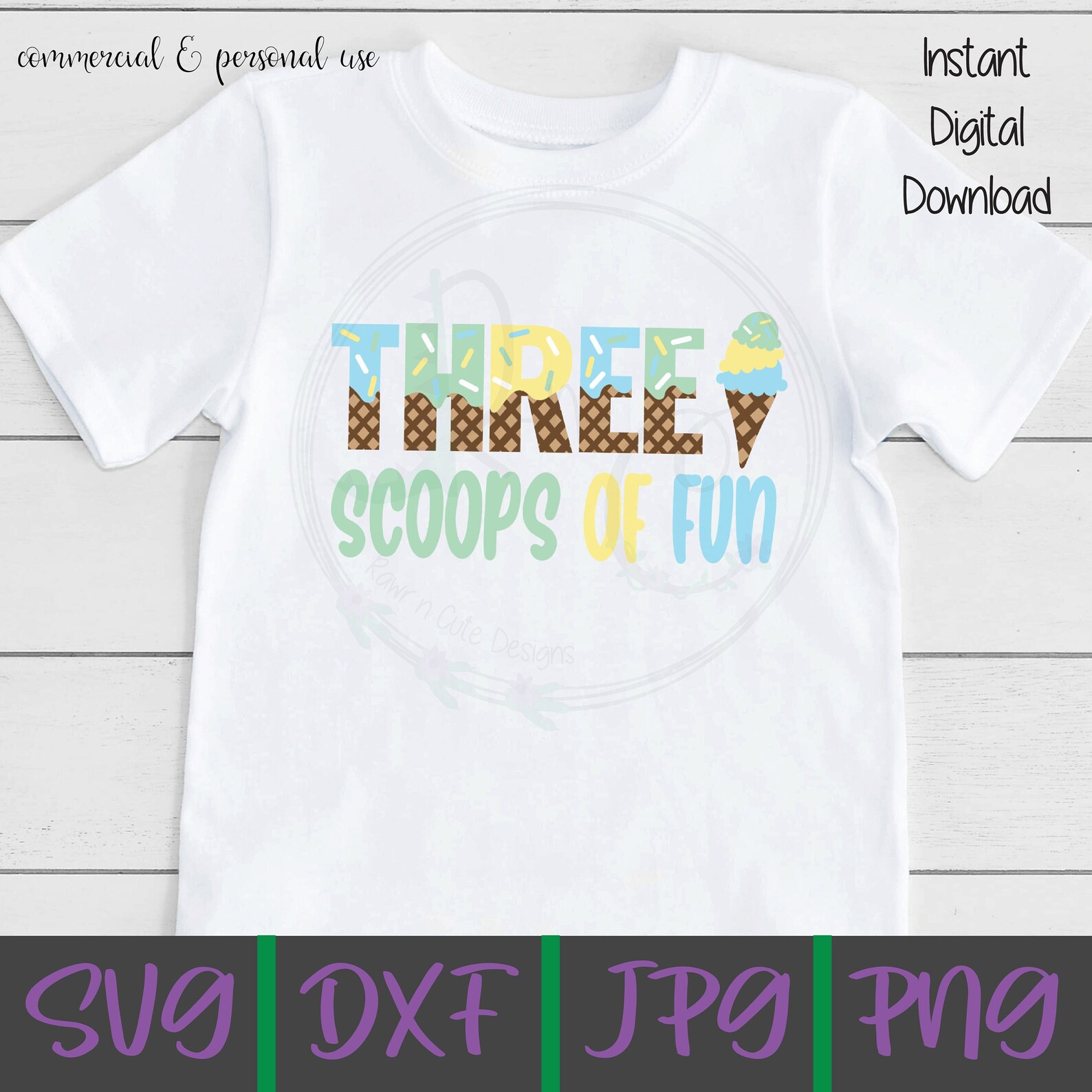 Pastel Three Scoops of Fun SVG, Third Birthday Svg, Ice Cream Birthday ...