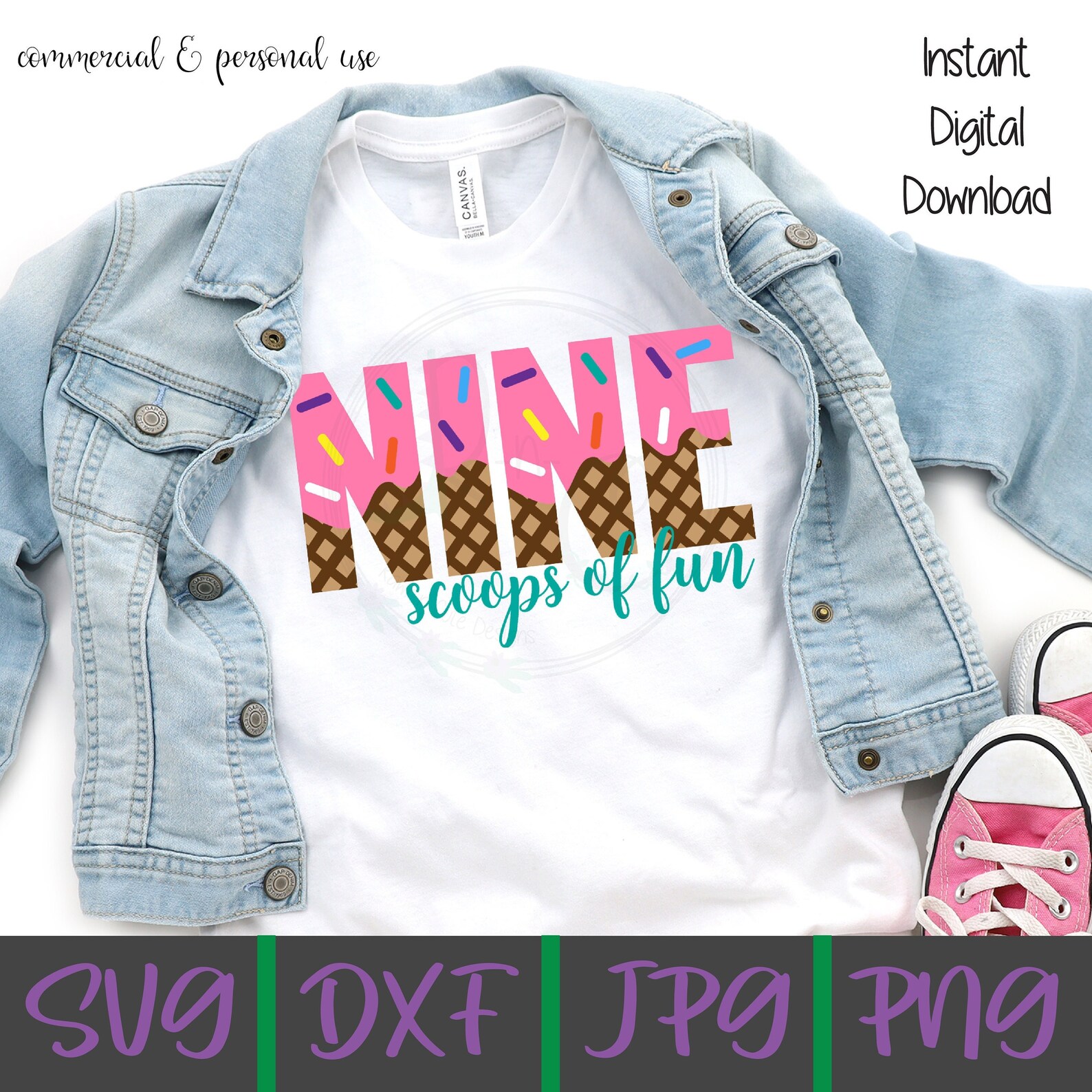 Nine Scoops of Fun SVG Ice Cream Birthday Svg 9th Birthday | Etsy