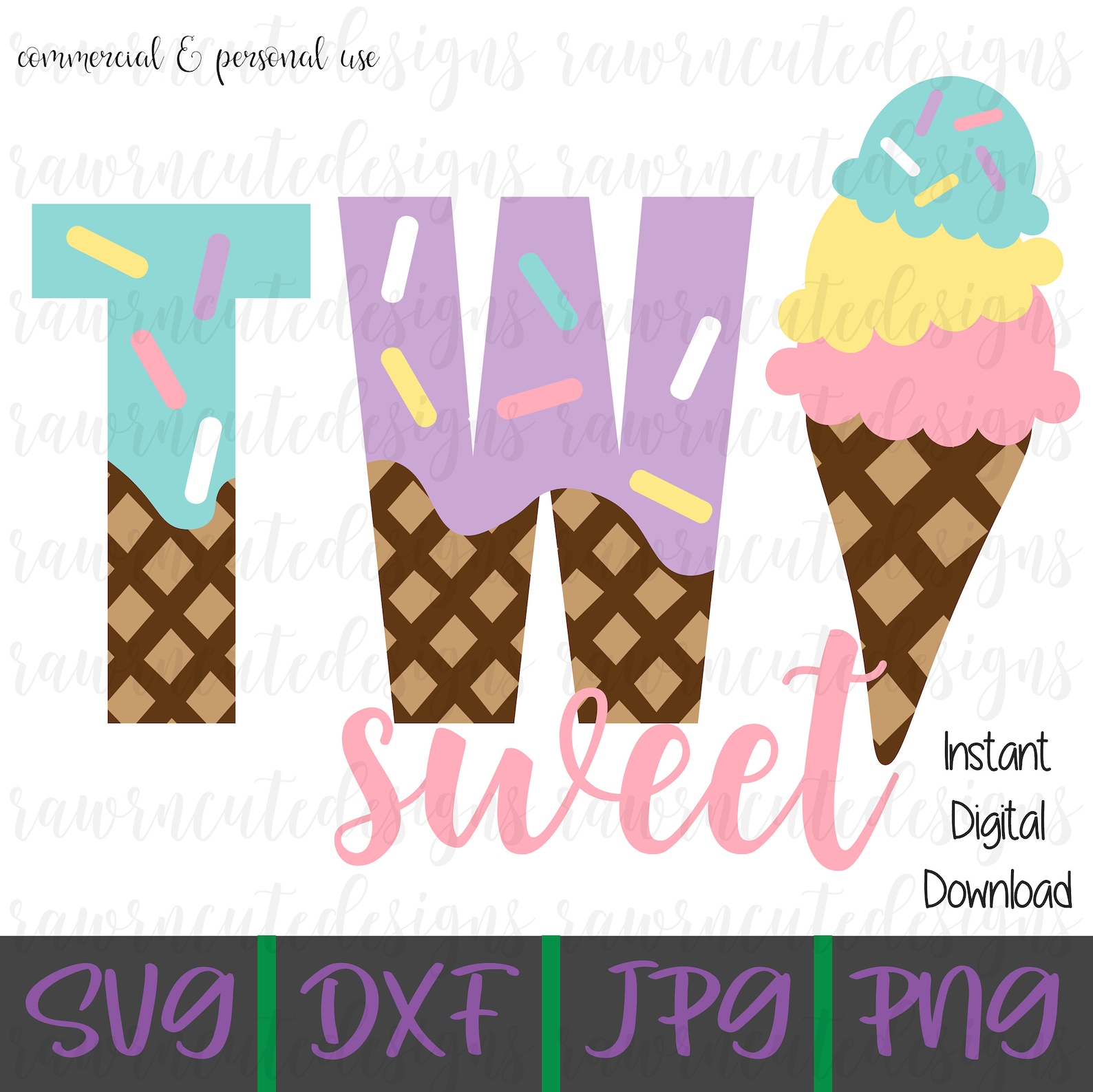Two Sweet SVG 2nd Birthday Svg Birthday Girl Svg Ice Cream - Etsy