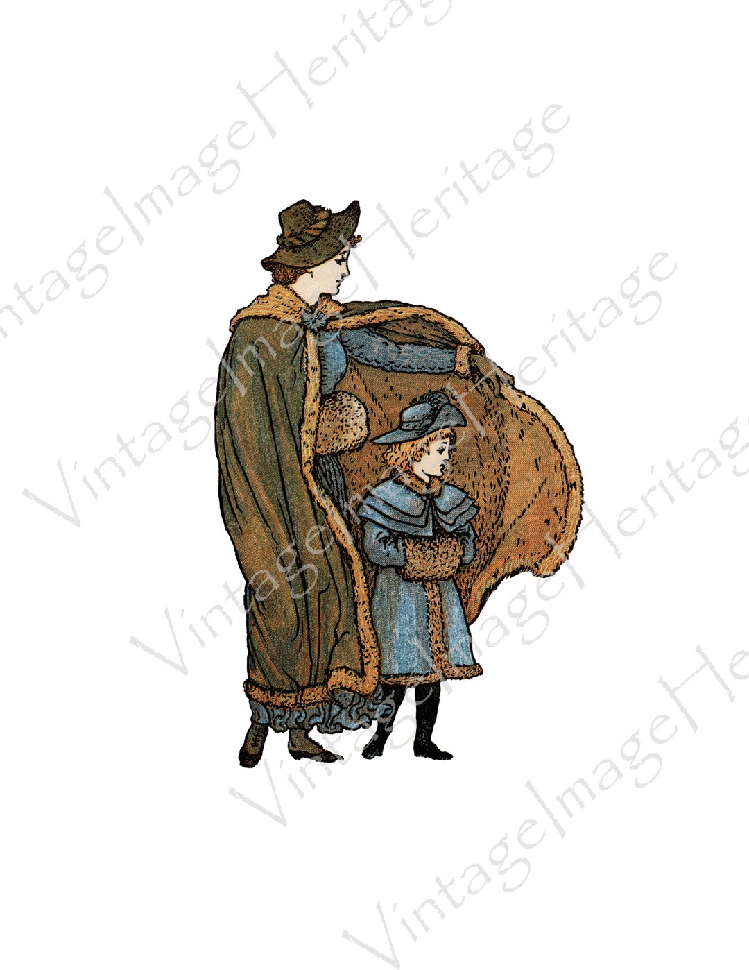 Caped Woman & Girl--the Baby's Bouquet 1878 Walter Crane Illustration ...