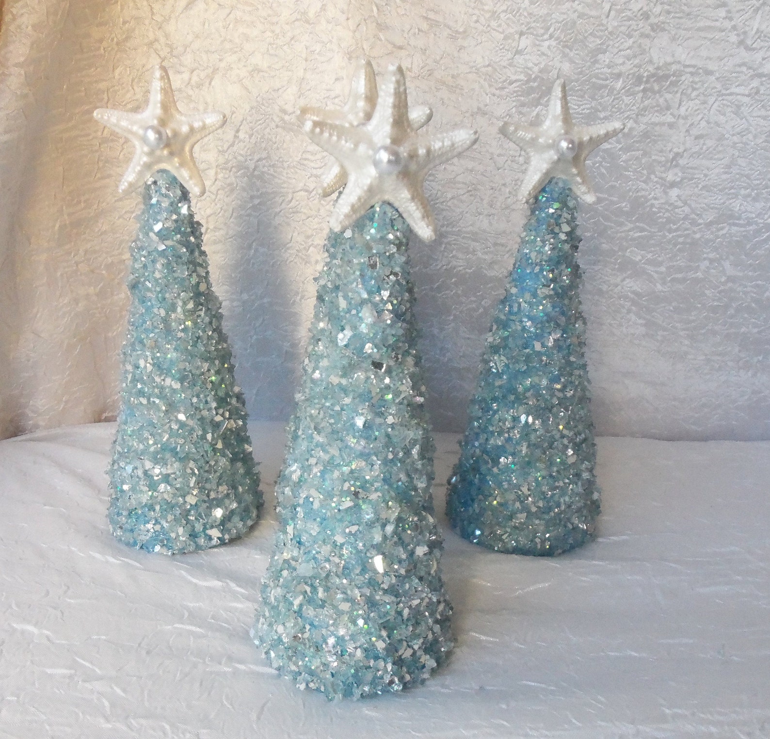 Starfish Glass Tree, LED Lights, ONE Starfish BLUE Tree, 9", Coastal ...