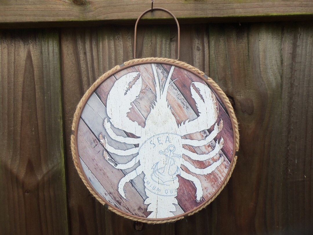 Rustic, Lobster Round Wall Plaque, Lobster Wall Sign, Lobster Wall ...