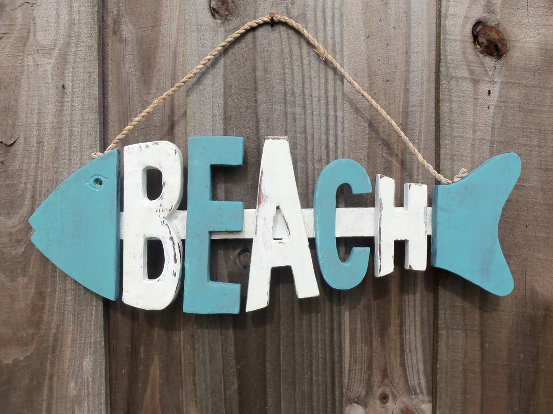 Fish Beach Sign, Hanging Sign, Beach Decor, Rustic Fish, Nautical Decor ...