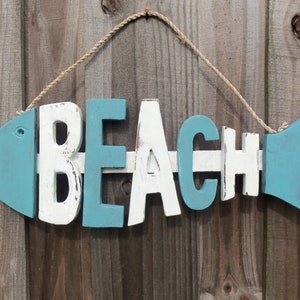 Fish Beach Sign, Hanging Sign, Beach Decor, Rustic Fish, Nautical Decor ...