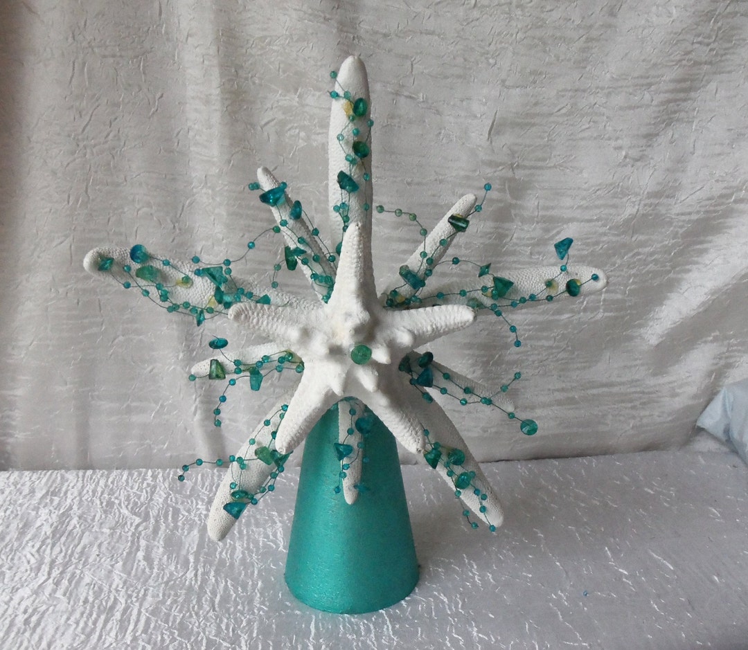Starfish Tree Topper, Teal Beaded, Coastal, Nautical, Table Decoration ...