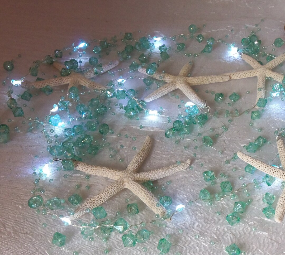 Starfish Blue Beaded Garland, Remote Control, 10 Ft. Lighted Garland ...
