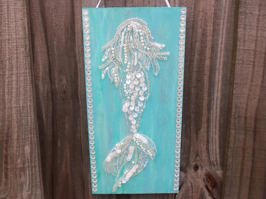 Mermaid Sign, Hanging Sign, Beach. Mermaid, Pearl and Sequin Mermaid ...