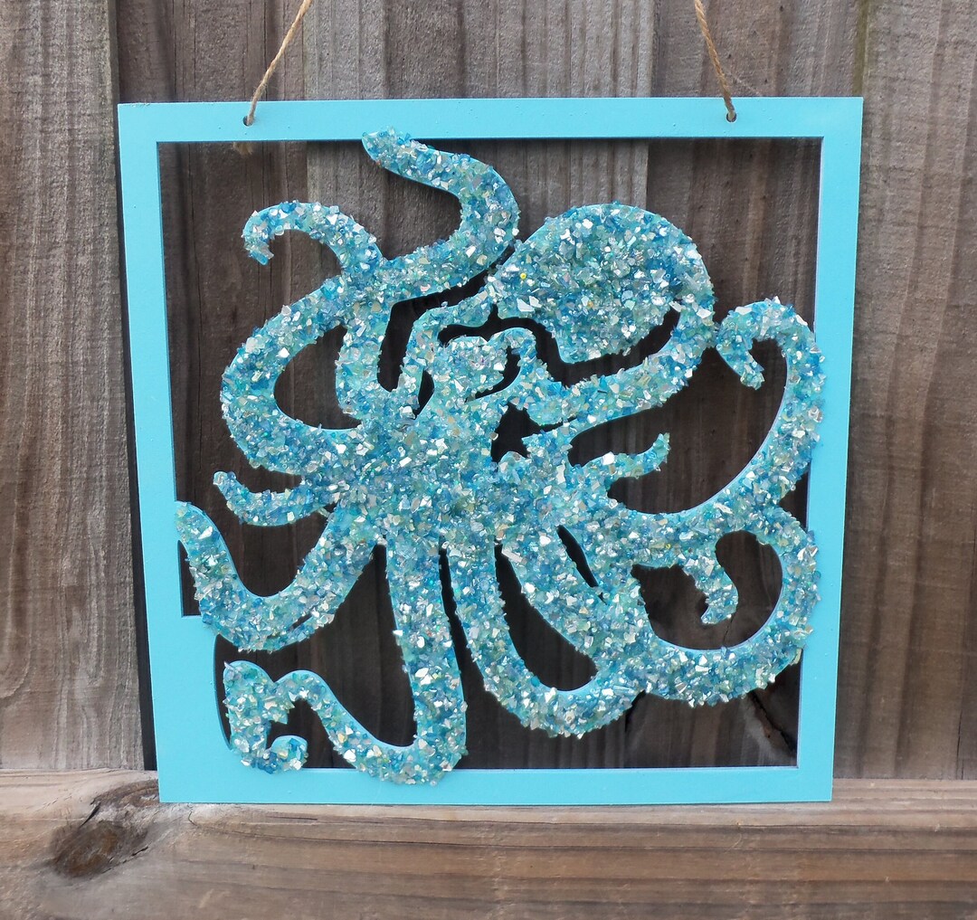 Octopus Sign, Hanging Sign, Beach Decor, Octopus, Crush Glass Octopus ...