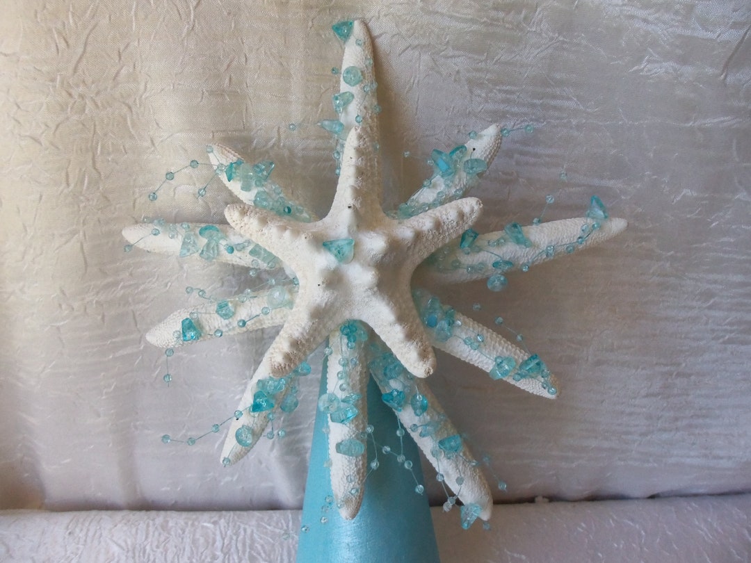 Starfish Tree Topper, Blue Crystal Beads, Coastal Decor, Nautical ...