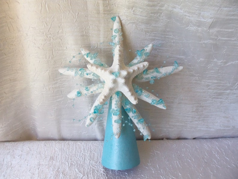 Starfish Tree Topper, Blue Crystal Beads, Coastal Decor, Nautical ...