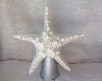 Starfish Xmas Tree Topper Aqua Natural Starfish Glittered Beach ...