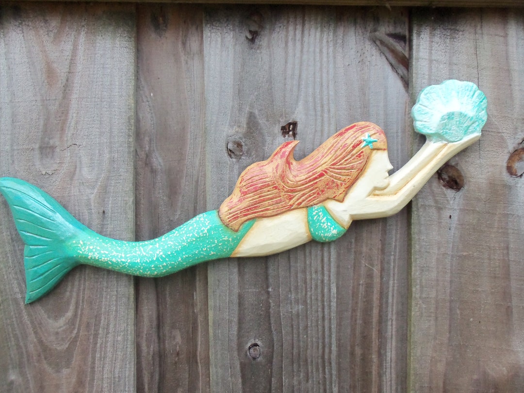 Mermaid, Mermaid Shell Wall Decor, Mermaid Wall Art, Swimming Mermaid ...