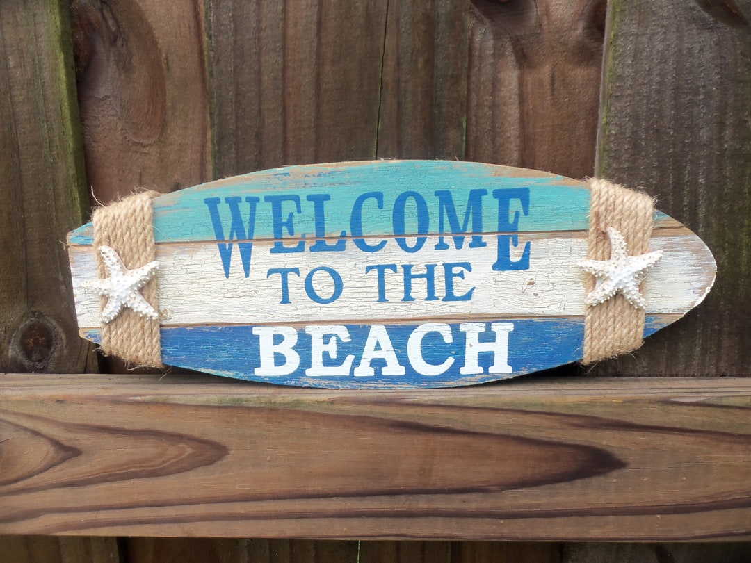 Surfboard Sign, Starfish Sign, Surfboard Wall Decor, Hanging Sign ...