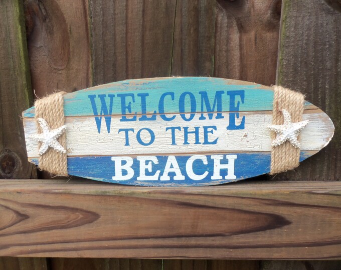 Surfboard Sign, Starfish Sign, Surfboard Wall Decor, Hanging Sign ...