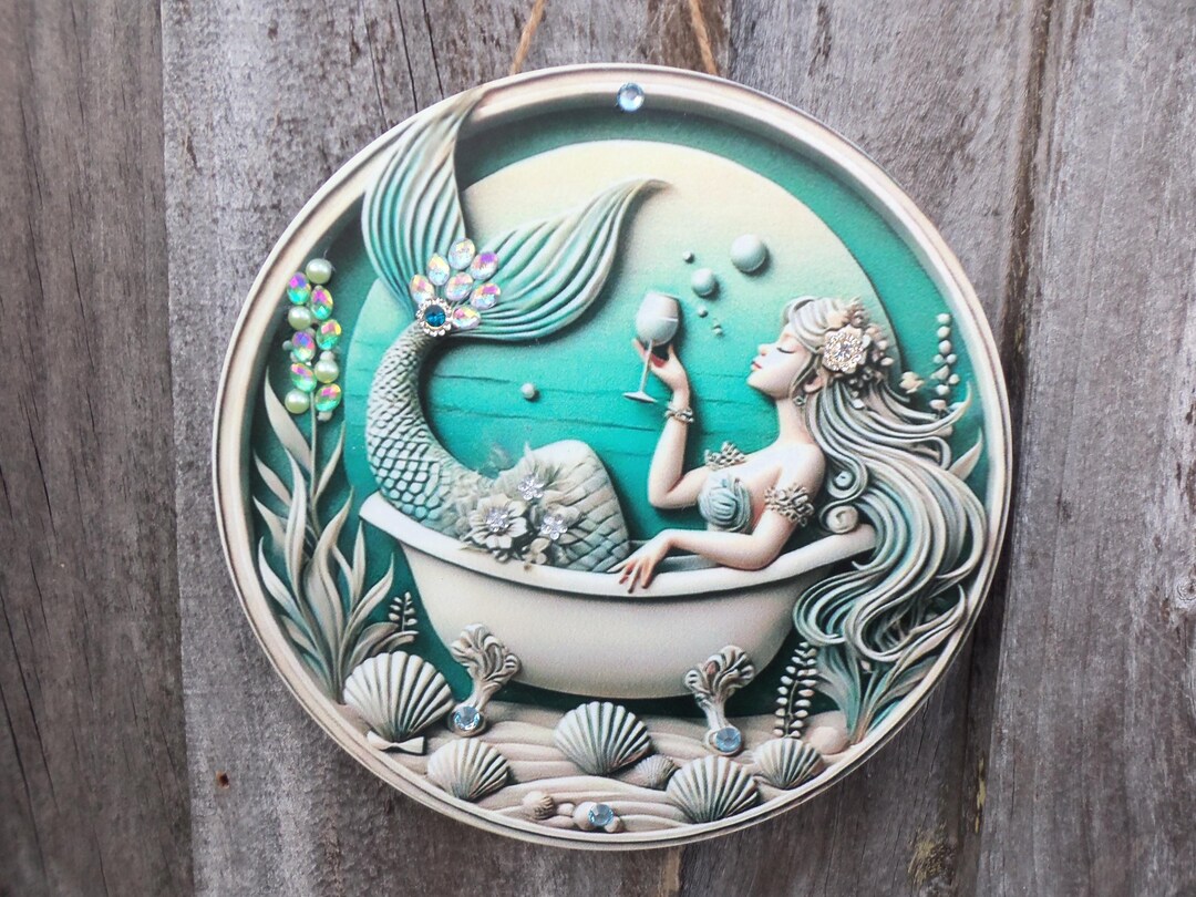 Bath Mermaid, Mermaid Wall Decor, Mermaid Metal, Mermaid Rhinestones ...