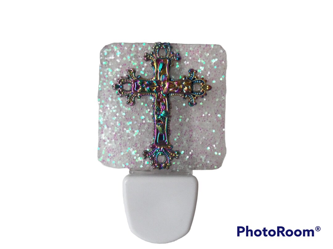 Cross Night Light, Nightlights, Multi-colored Metal Cross, Ocean Colors ...