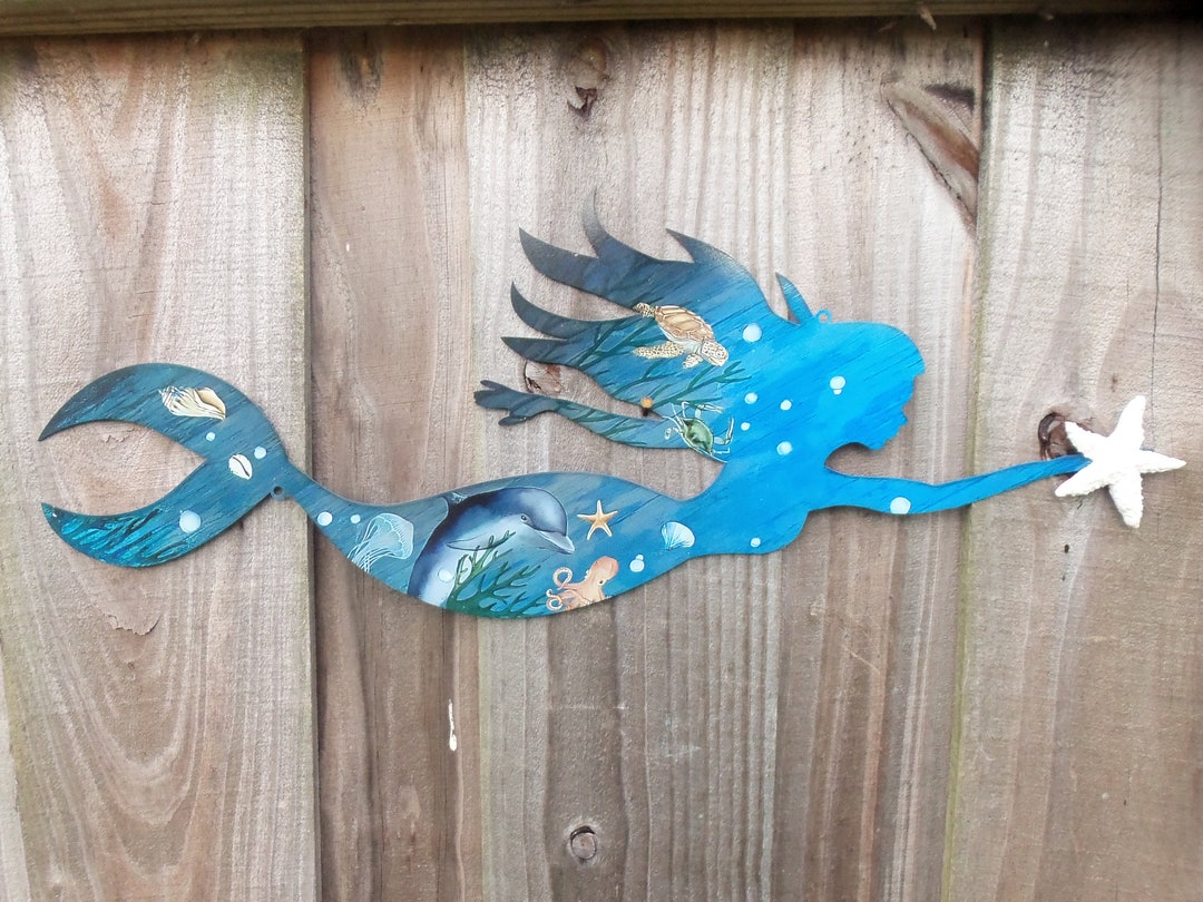 Mermaid, Metal Mermaid Wall Decor, Mermaid Metal, Mermaid With Starfish ...