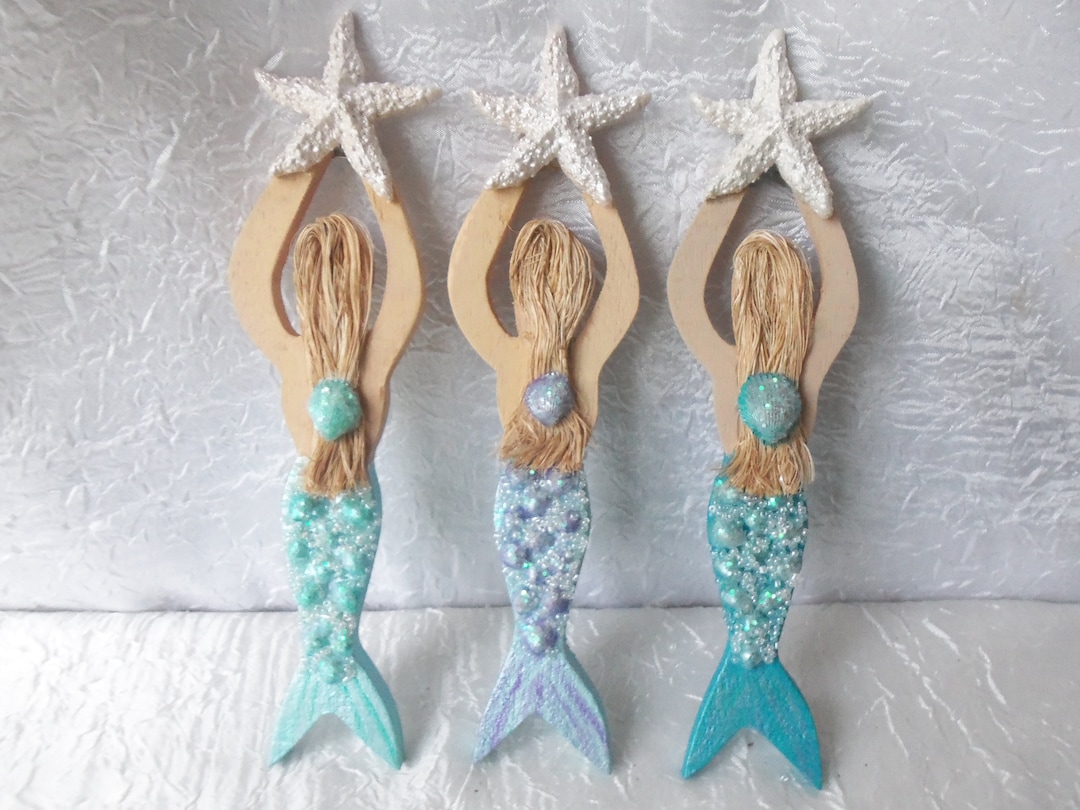 Hanging Mermaid, Mermaid Decor, Mermaid Wall Hanging, Seashell Mermaid ...