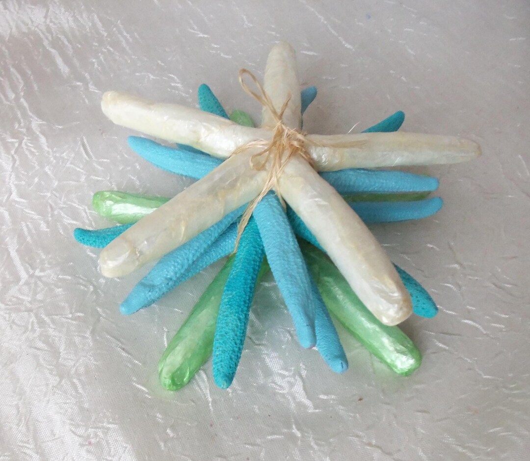 Stack of Starfish, 2 Capiz Starfish With 3 Painted Starfish, Coastal Decor, Beach Decor ...