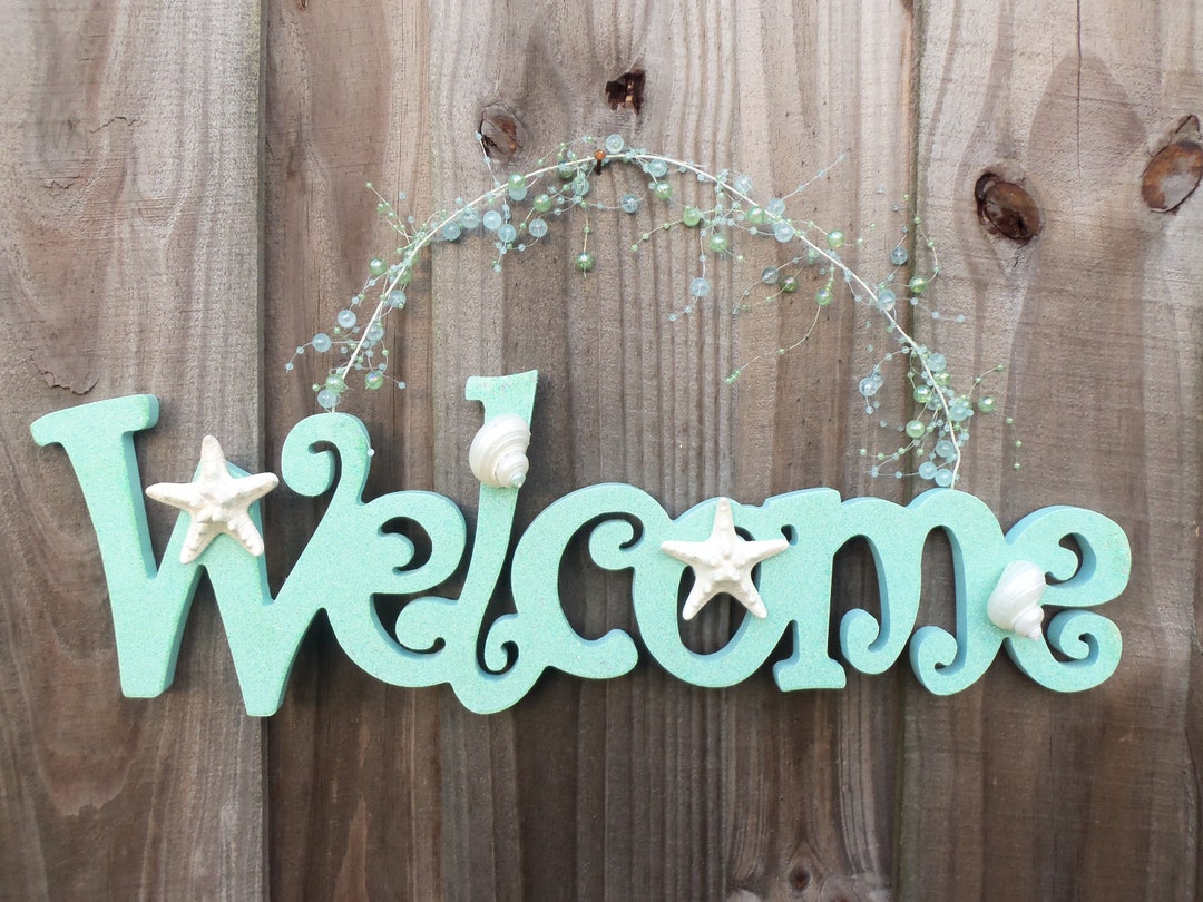 Welcome Sign, Welcome Hanging Sign, Starfish Sign, Shells, Beaded ...