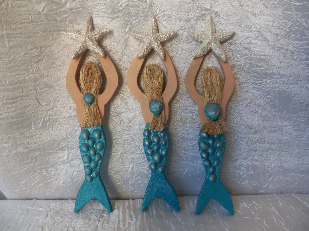 Wooden Mermaid Wall Art, Mermaid Decor, Mermaid Wall Hanging, Seashell ...