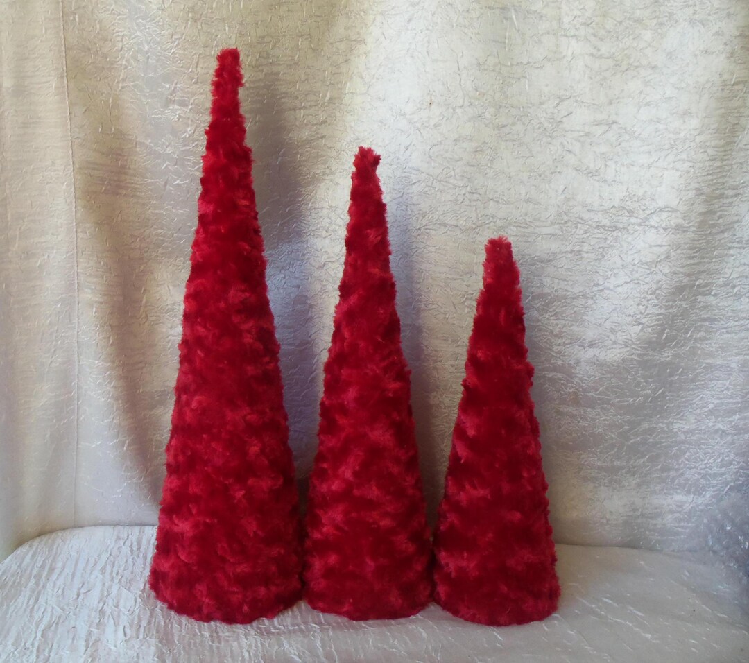 Red Trees, Cone Trees, Set of 3, Fur Cone Trees, Red Fur Trees, Red ...