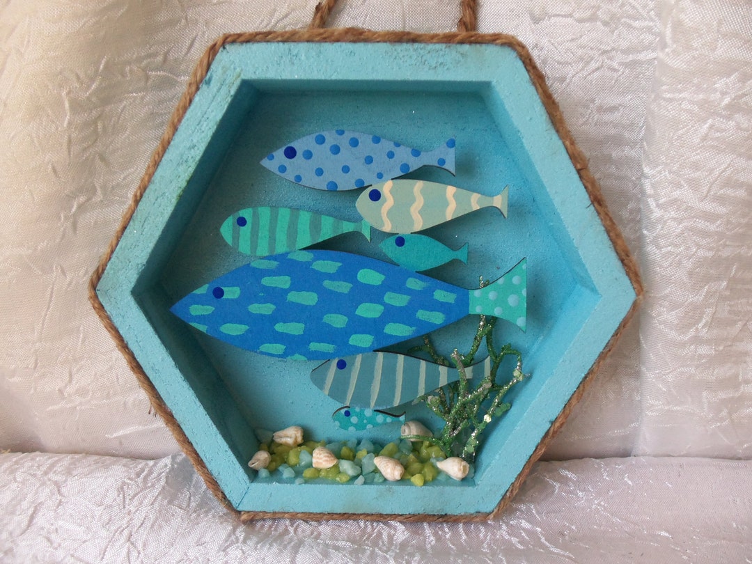 School of Fish Shadow Box, 3D Fish Shadow Box, Coastal Decor, Beach ...