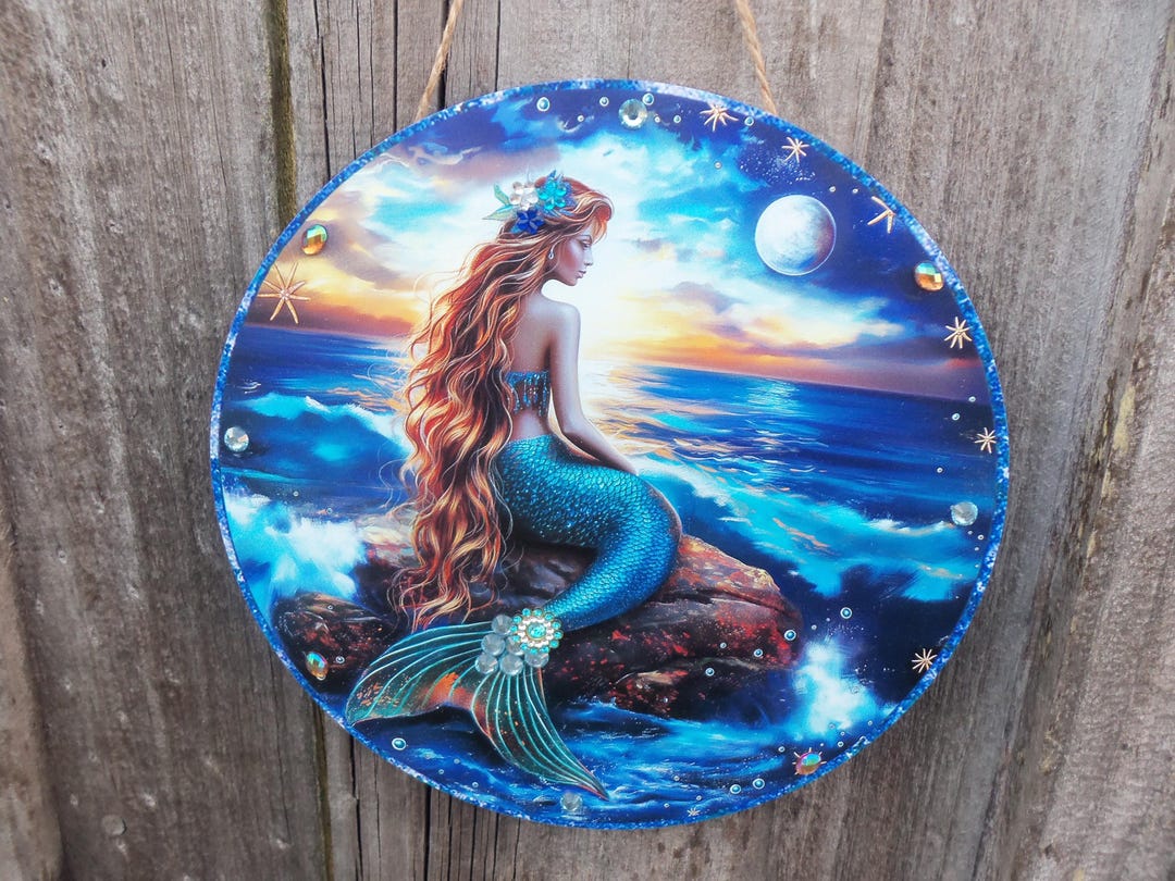 Mermaid, Mermaid Wall Decor, Mermaid Metal, Rhinestones, House Warming ...