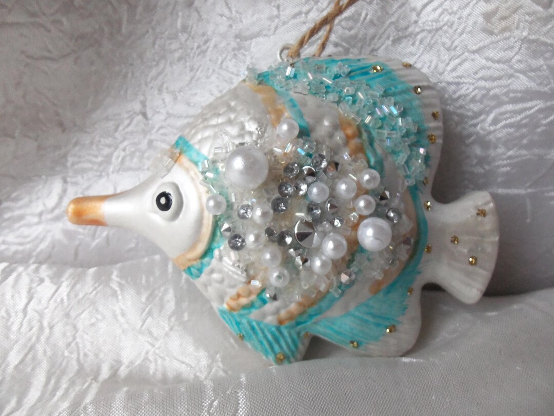 5" Hand Blown Glass Ornament, Fish Glass Ornament, Coastal Ornament ...