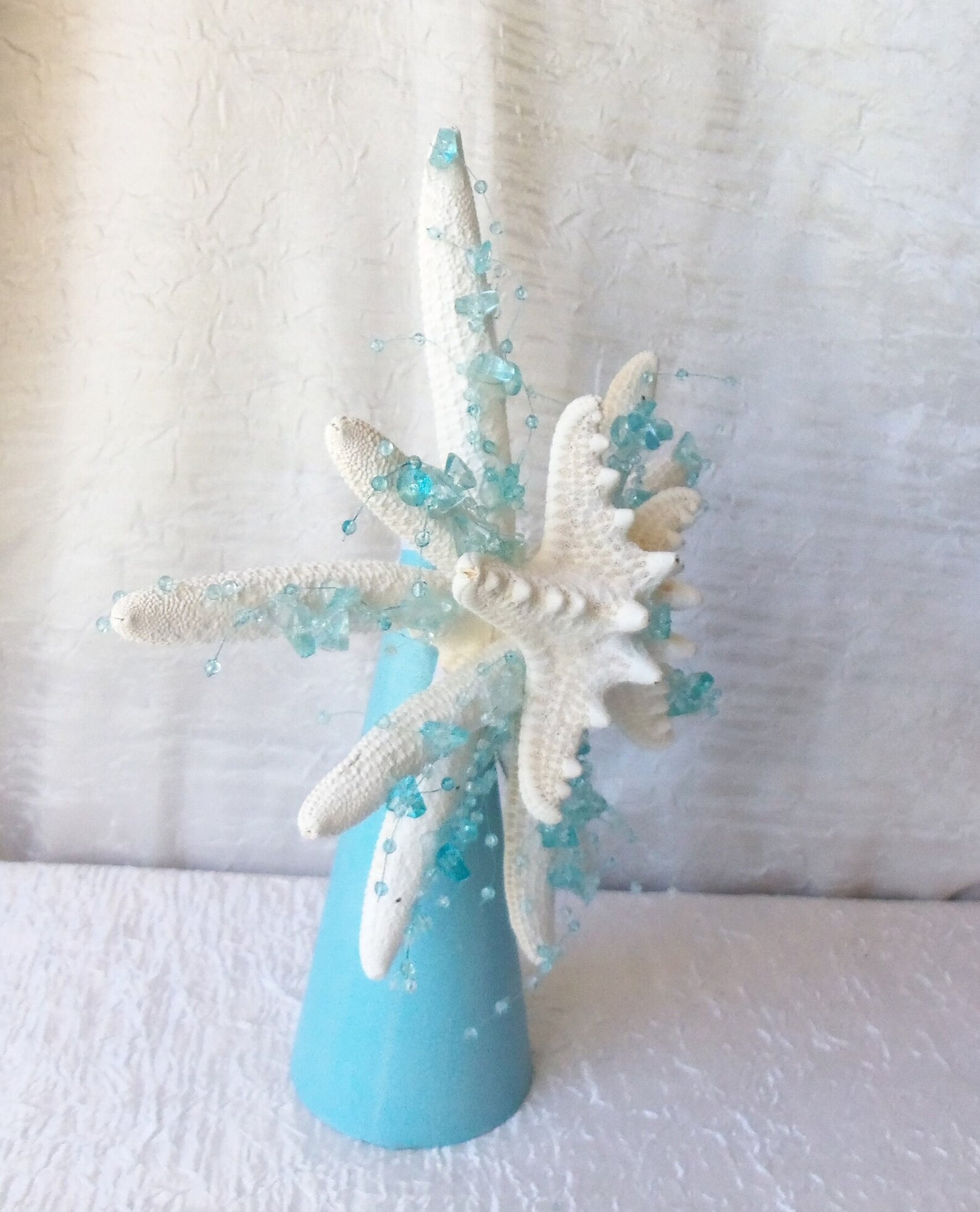 Starfish Tree Topper, Blue Crystal Beads, Coastal Decor, Nautical ...