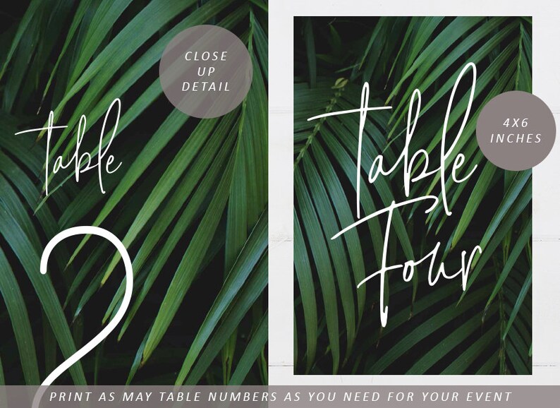Tropical Table Numbers Printable Table Numbers Wedding Table | Etsy