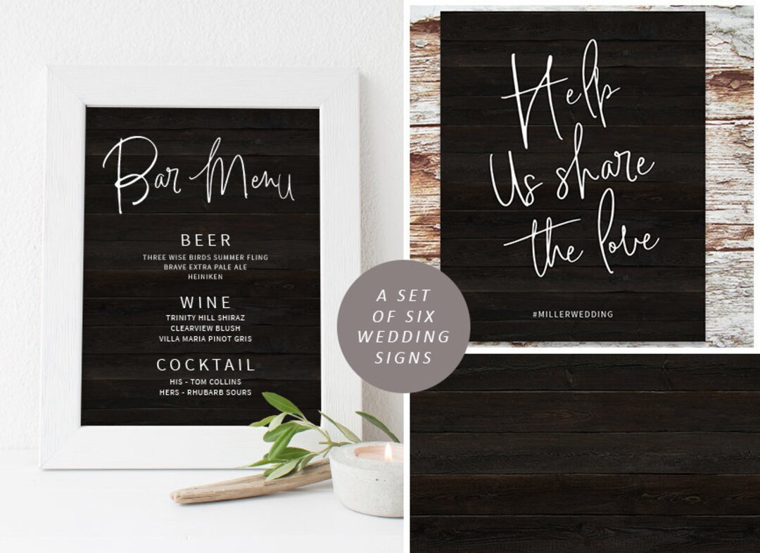 Black Wedding Signs, Bar Menu Template, Instagram Wedding Sign, Wedding ...