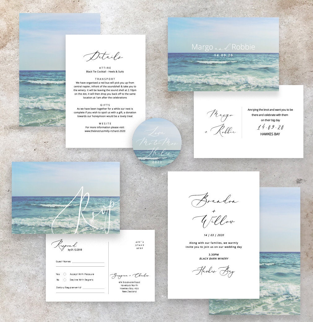 Beach Wedding Invitations Beach Invitation Template - Etsy