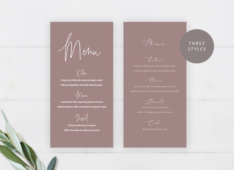 Blush Pink Wedding Menu Dusky Rose Menu Template Printable - Etsy