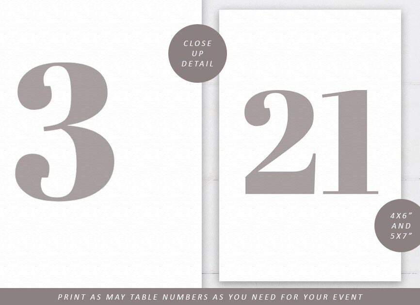 Modern Grey Table Numbers, Printable Table Numbers, Wedding Table ...