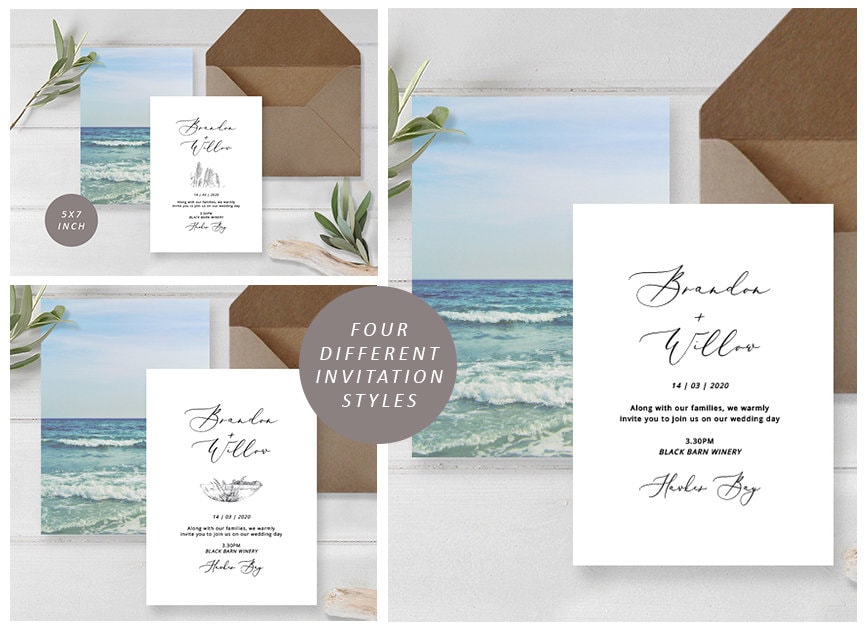 Beach Wedding Invitations Beach Invitation Template | Etsy