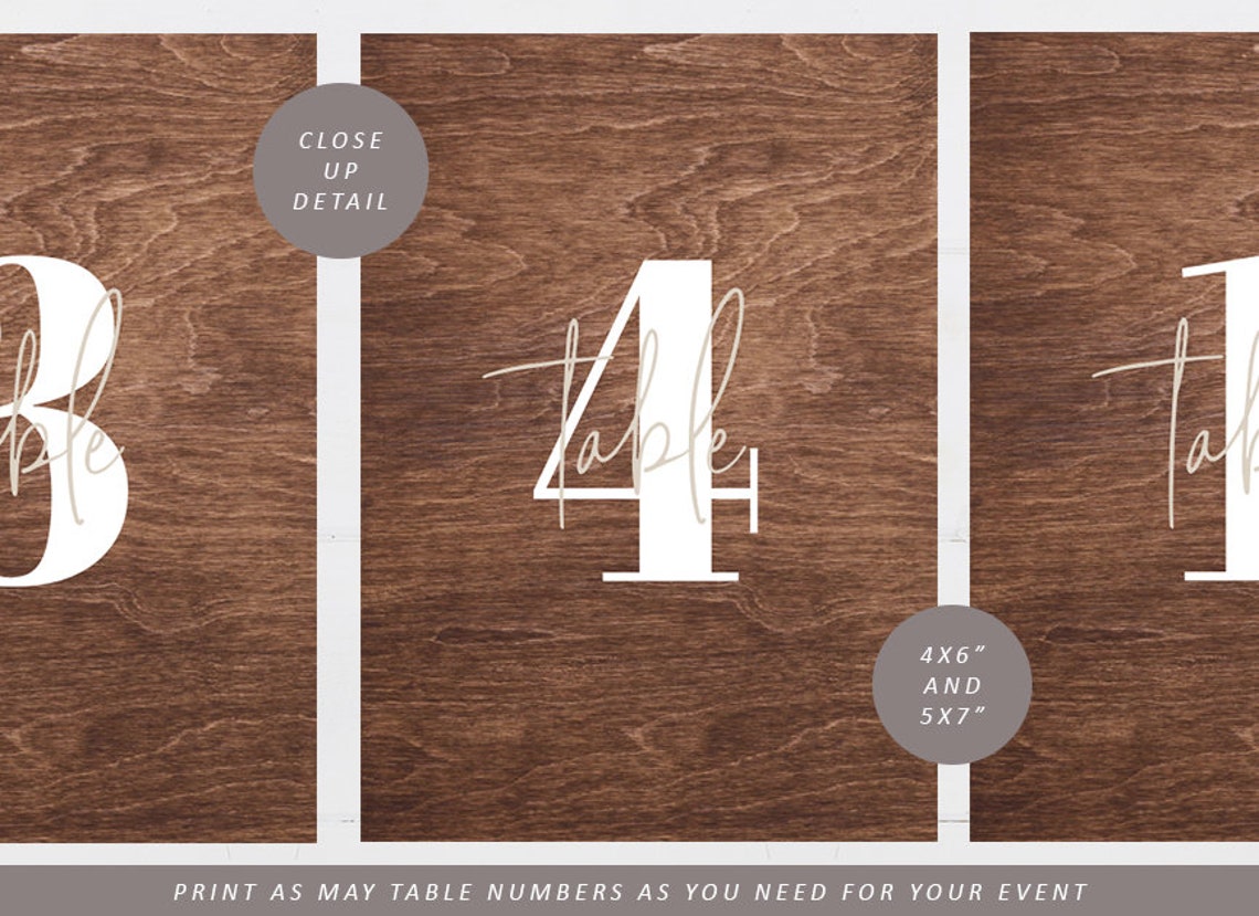 Wood Table Numbers Template, Printable Table Numbers, Modern Rustic ...