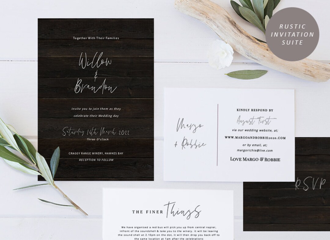 Black Rustic Wedding Invitation Template, Black Rustic Wedding ...