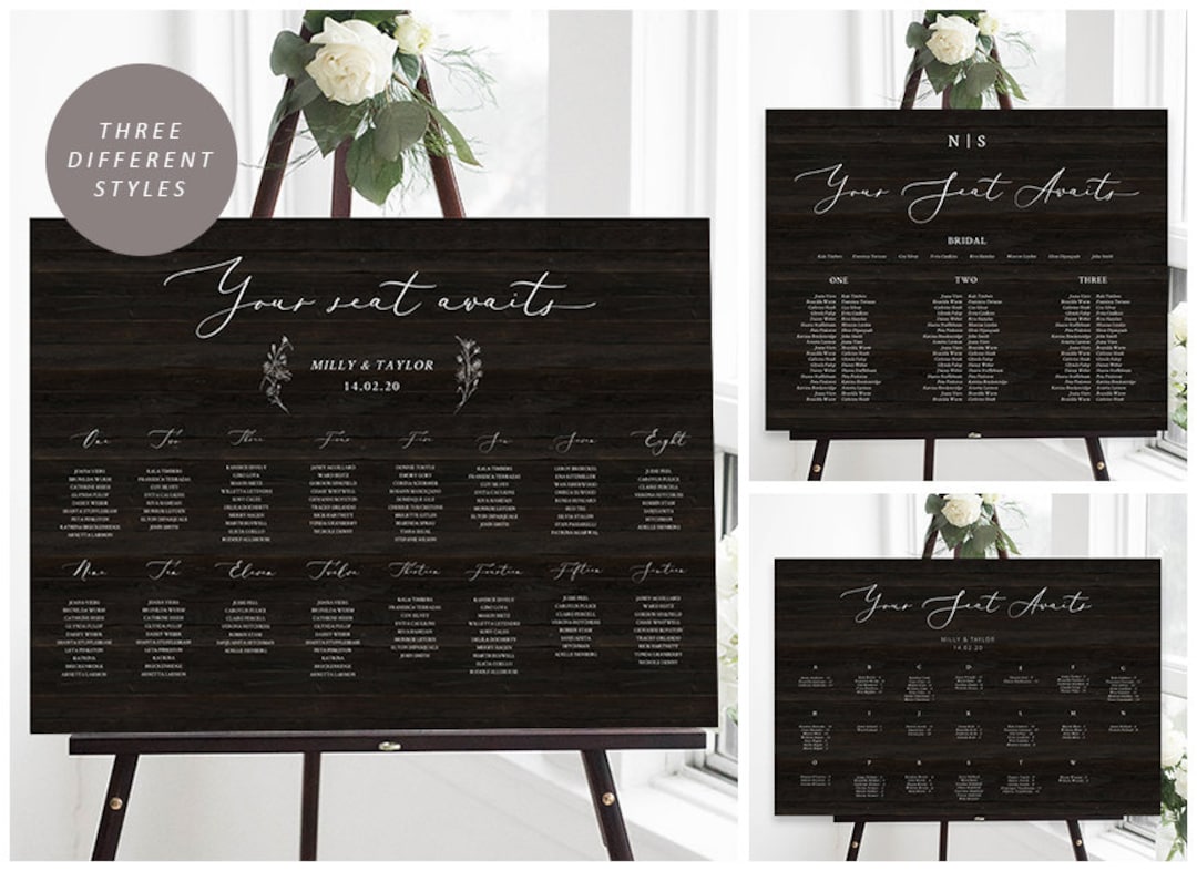 Rustic Wedding Seating Plan, Printable Rustic Seating Plan, Black ...