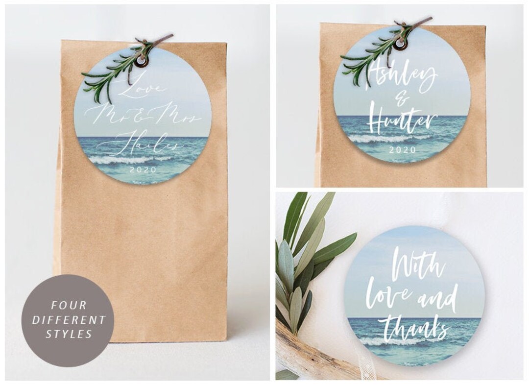 Beach Favor Tag, Beach Name Tags, Beach Wedding, Wedding Tag Template ...
