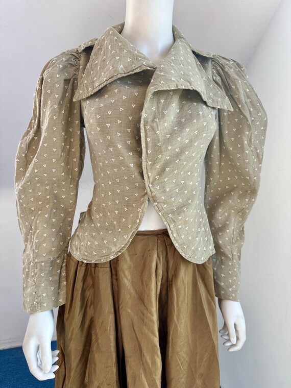 Antique Victorian 1890s Sage Green Calico Jacket Blou… - Gem