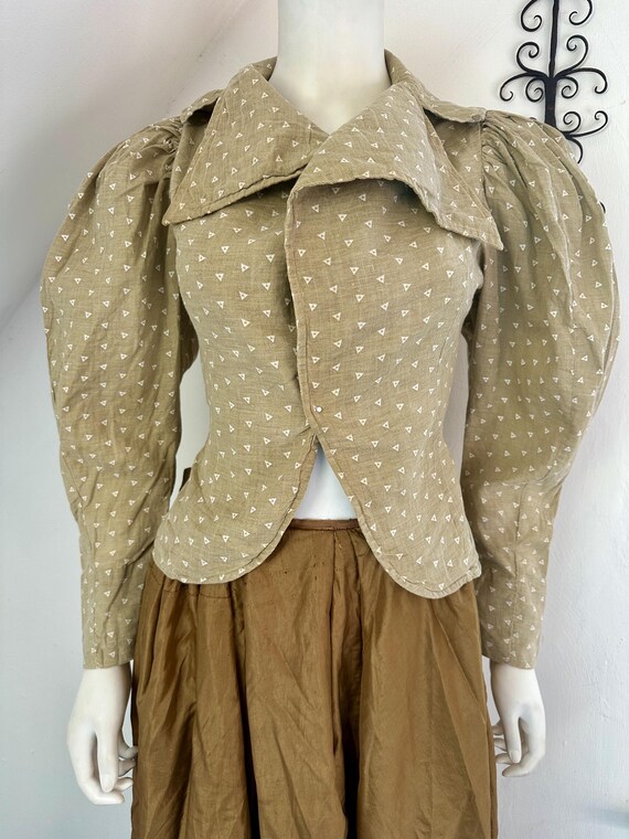 Antique Victorian 1890s Sage Green Calico Jacket Blou… - Gem