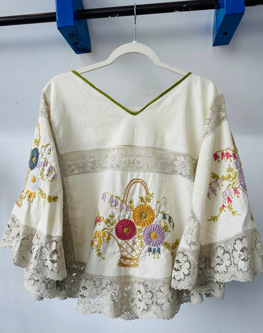 Antique Vintage Spring Flower Basket Tablecloth Blouse - Etsy
