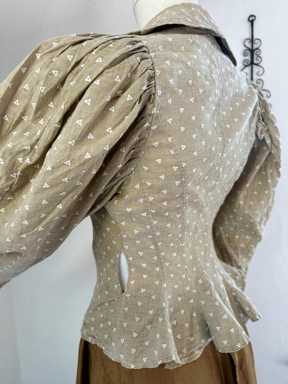 Antique Victorian 1890s Sage Green Calico Jacket Blou… - Gem