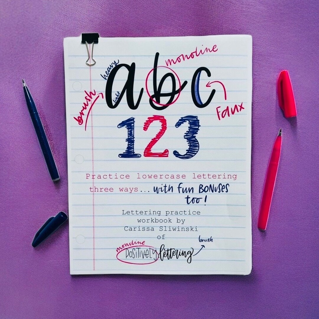ABC 123, Beginner Hand Lettering, Lettering Digital Workbook, Lettering ...