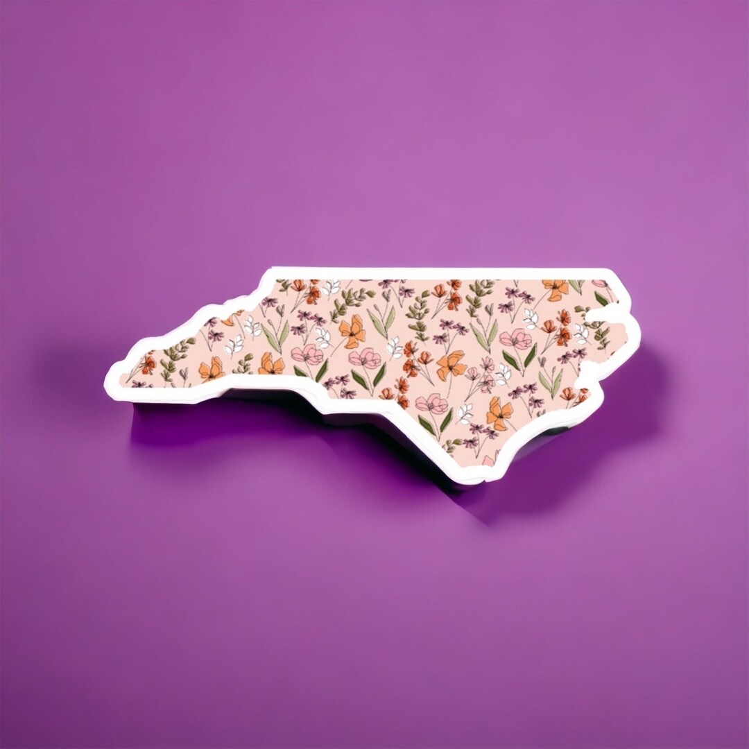 Floral State of North Carolina Sticker, Floral North Carolina State ...