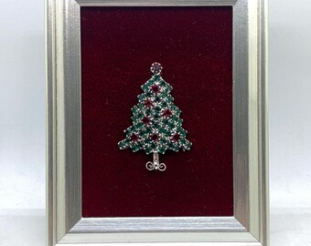Miniature Framed Jewelry Art pearl Christmas Tree in Silver Tone Frame ...