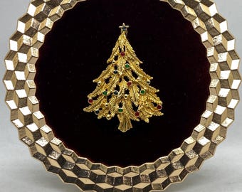 Miniature Framed Jewelry Art Jeweled Christmas Tree in Decorative ...