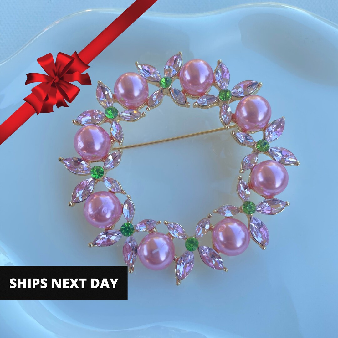 AKA Brooch, Pink and Green Crystal Brooch, Best Seller, Beautiful ...